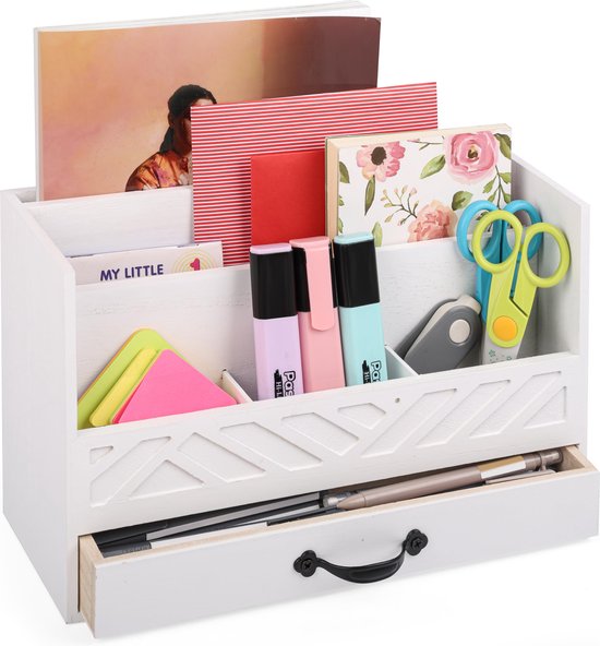 BELLE VOUS White Wood Desk Organizer and Storage with Drawer | bol