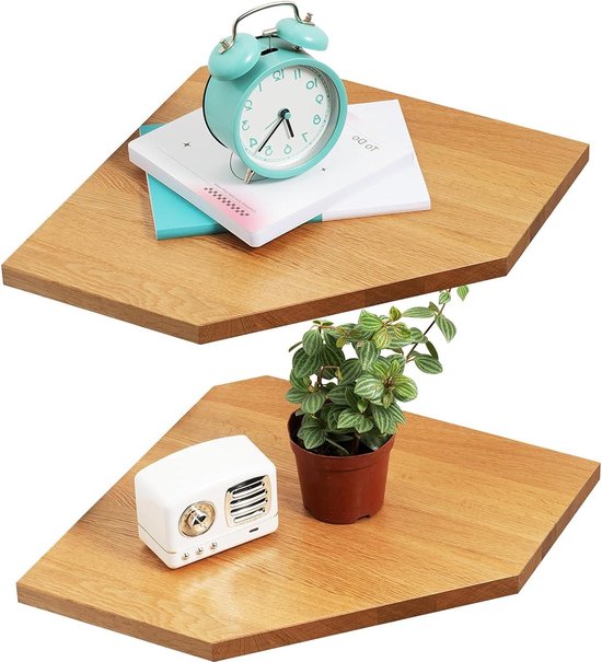 Hoekrek hangend hout set van 2 eiken massief houten hoekplank wandrek ...