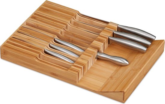 Messenblok lade voor 16 messen & aanzetstaal - bamboe messenhouder ...