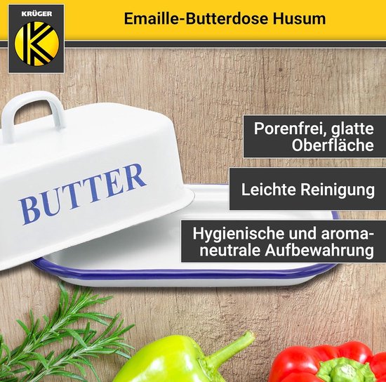 Botervloot Husum - emaille botervloot met deksel - voor 250 g boter ...