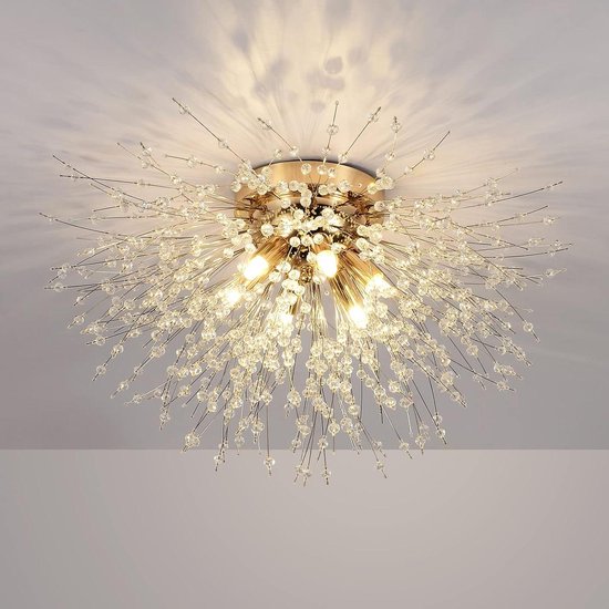 Luxe gouden plafondlamp - Kristallen kroonluchter - 6 vlammen G9 LED | bol