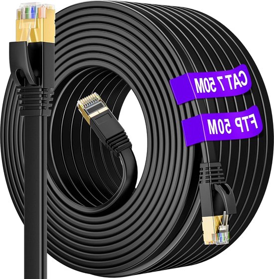 50m Ethernet Kabel Cat 7 Buiten Binnen SSTP Internet-kabel Platte Hoge ...