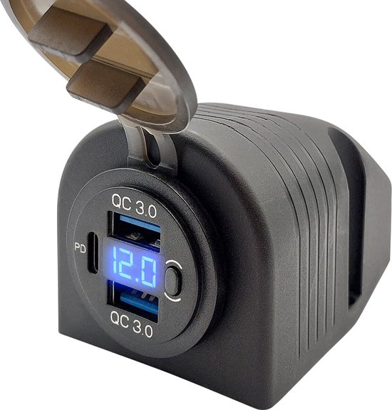 ProRide 12V USB Stopcontact 3 Poorten Opbouw met Schakelaar/Voltmeter ...