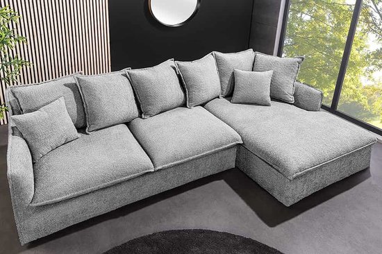 Grote hoekbank HEAVEN 255 cm grijze Boucle bank met veerkern - 44192 | bol