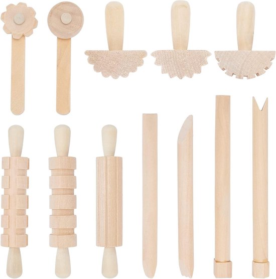 12pcs Wooden Dough Tool Set - Paint Clay Pestles Plasticine Clay Wood ...
