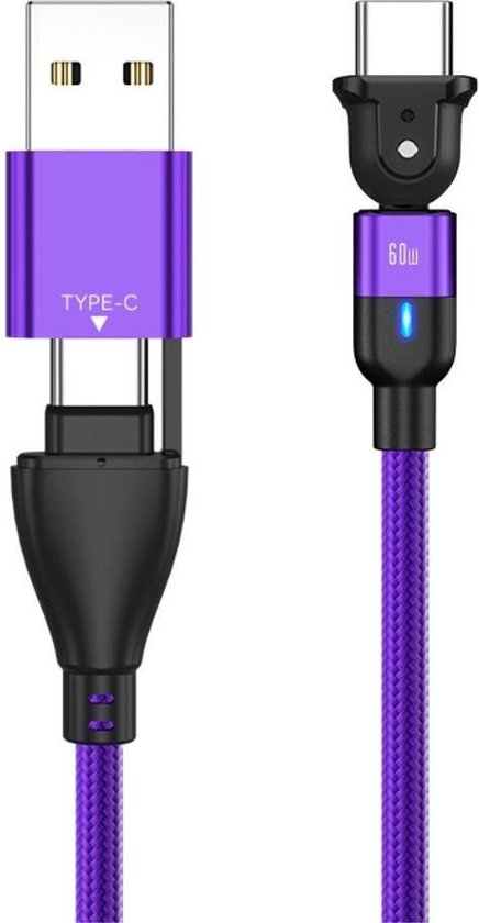 Câble 2-en-1 USB-A / USB-C vers USB-C 60W Power Delivery 1M Violet ...