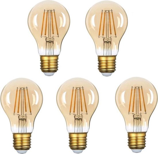 Bundelpakket | LED Filament amber lamp 8W A60 E27 Dimbaar - 2500K | 5 stuks | bol