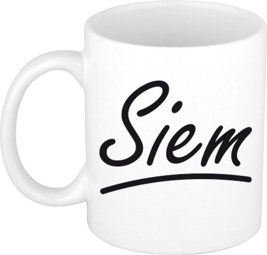 Siem naam cadeau mok / beker met sierlijke letters - Cadeau collega ...