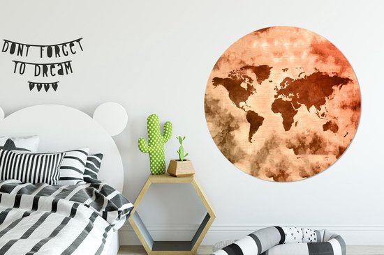 WallCircle - Muurstickers - Behangcirkel - Wereldkaart - Rook - Bruin - ⌀ 120 cm -... | bol