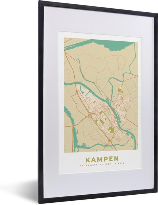 Fotolijst incl. Poster - Kaart - Kampen - Vintage - 40x60 cm ...