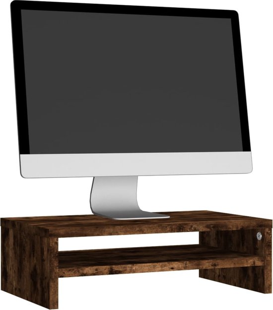 vidaXL Monitorstandaard 42x24x13 cm bewerkt hout gerookt eikenkleurig ...