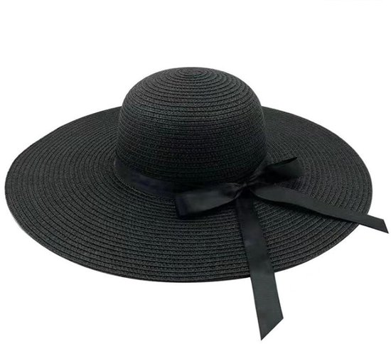 Strohoed voor dames - brede rand - opvouwbaar - zwart | bol