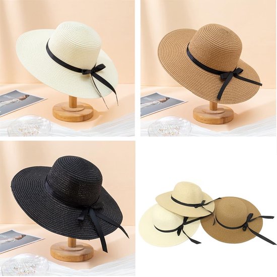 Strohoed voor dames - brede rand - opvouwbaar - zwart | bol