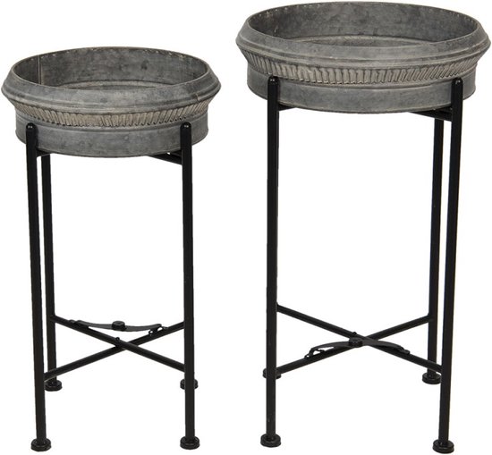 Plantenstandaard Set van 2 Zwart Ijzer Rond Planten Pot Plantenhouder | bol