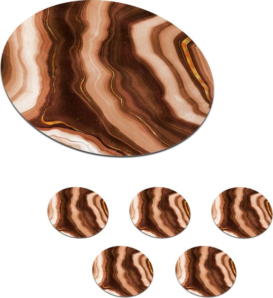 Onderzetters voor glazen - Rond - Agaat - Bruin - Goud - Geode steen ...