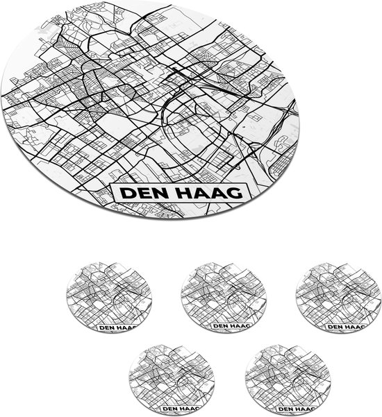 Onderzetters voor glazen - Rond - Kaart - Den Haag - Zwart - Wit ...