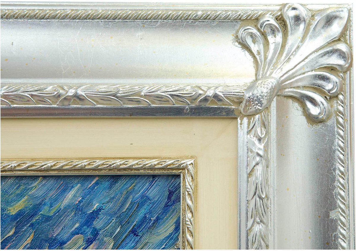 Handgeschilderd olieverf op doek met houten frame in bladzilver ...
