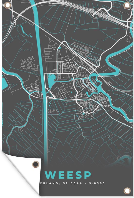 Muurdecoratie Weesp - Stadskaart - Kaart - Plattegrond - 120x180 cm ...