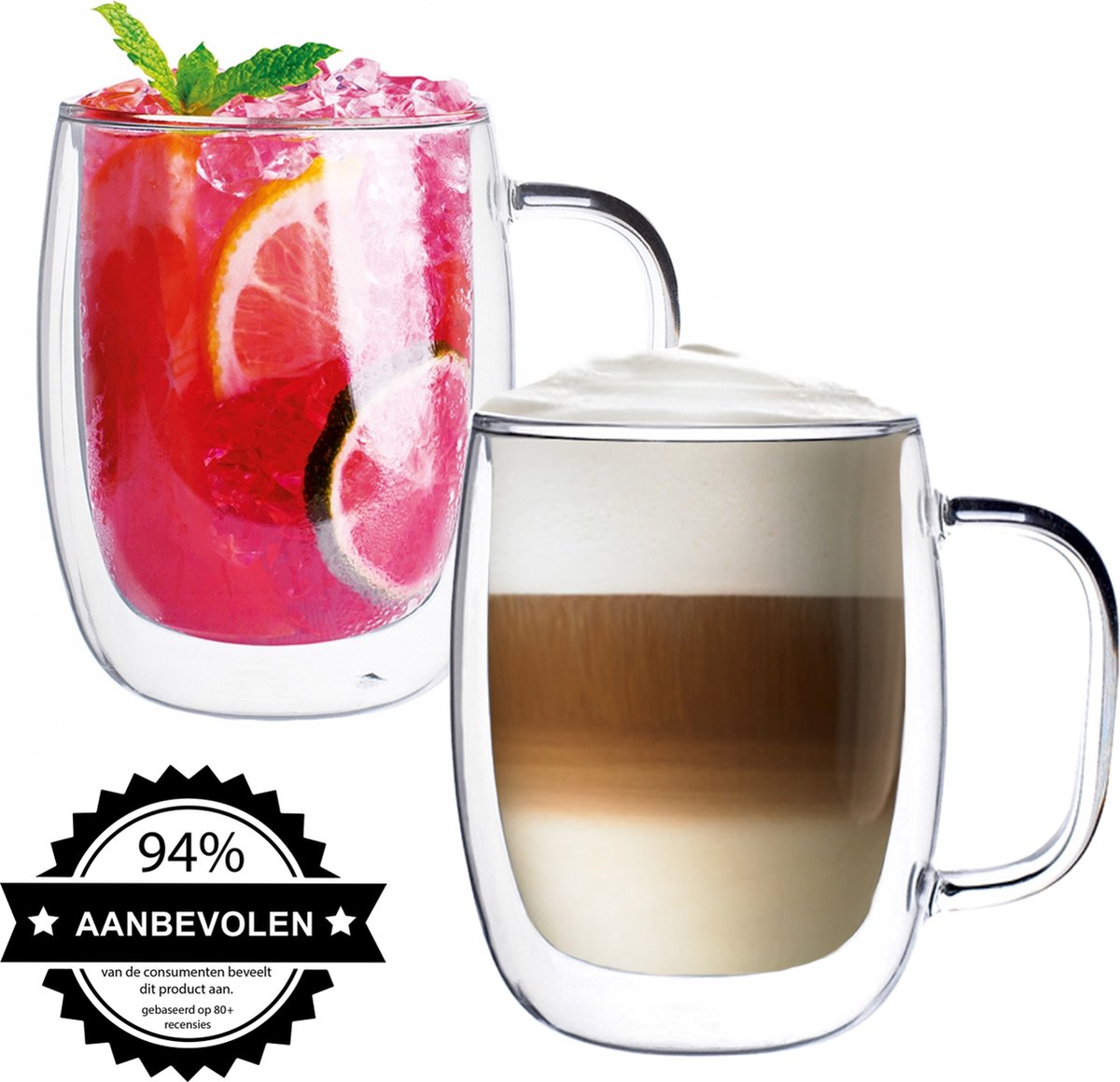 Luxe Latte Macchiato Glazen Met Oor - Dubbelwandige Koffieglazen - Cappuccino Glazen -... | bol.com
