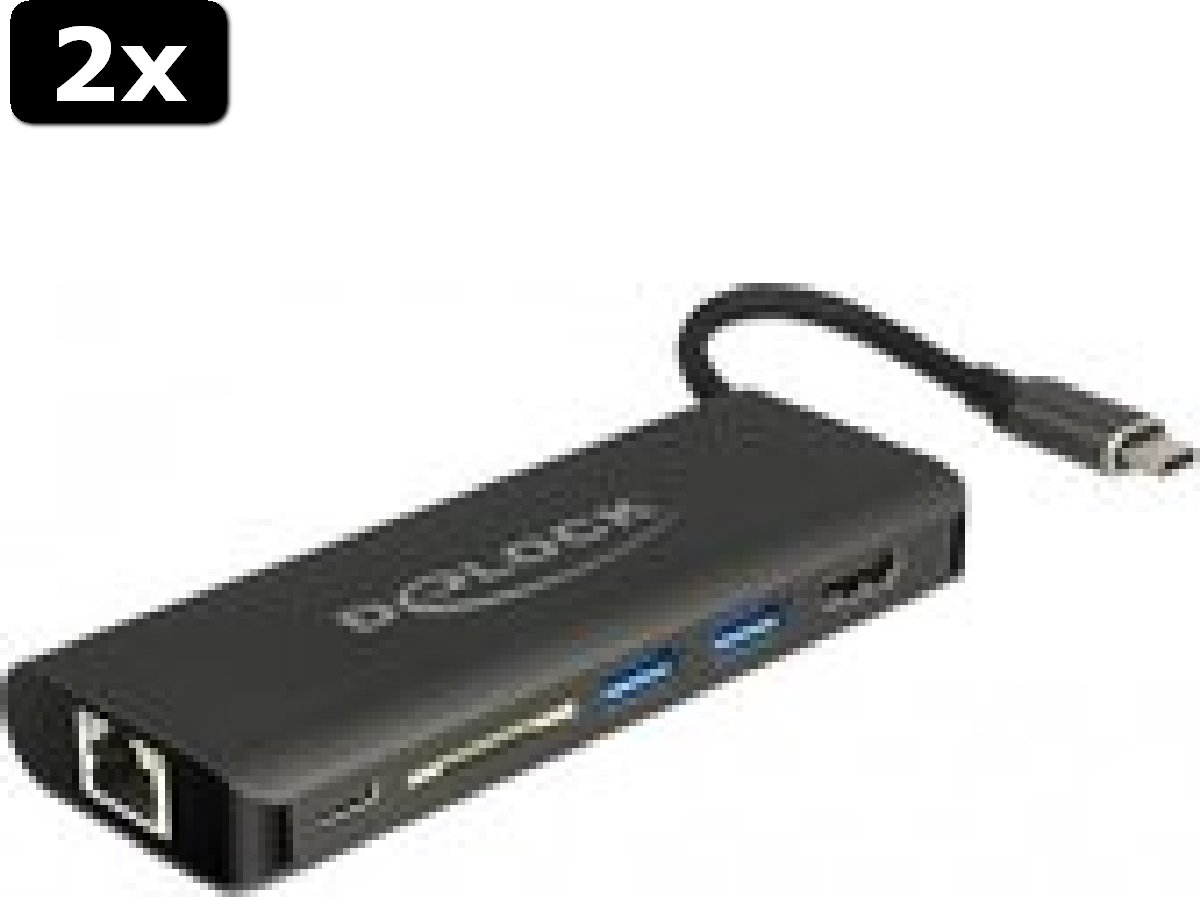 2x Premium USB-C naar HDMI, 2x USB-A, USB-C PD, RJ45 en SD/MMC adapter ...