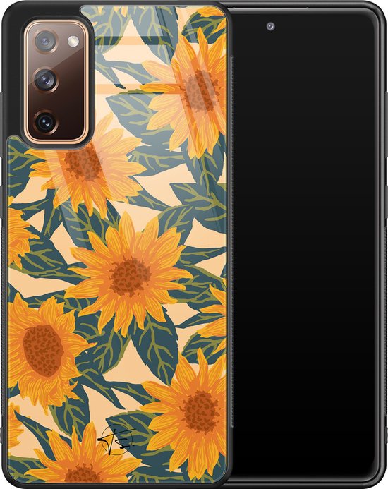 Hoesje geschikt voor Samsung Galaxy S20 FE - Zonnebloemen - Hard Case Zwart Back Cover... | bol