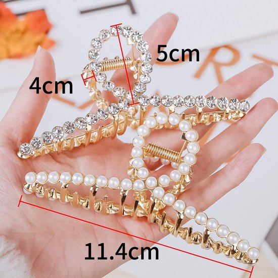 Grote Metalen Haarklem Goud voor Dik Haar - Luxe Strass & Parel ...