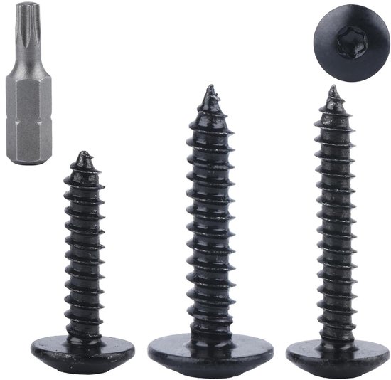 Zelftappende houtschroeven met platte kop, 60 stuks - zwart, Torx M4,8 ...