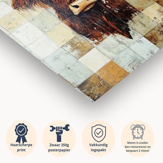 Hooglander op mozaïek - Wanddecoratie - Poster - 100x150 cm | bol