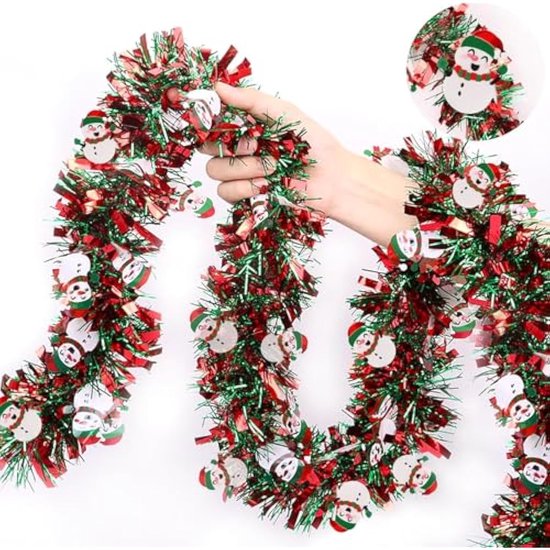Kerstslinger 10 m – Rood groen – Sneeuwpop thema – Metallic glans | bol
