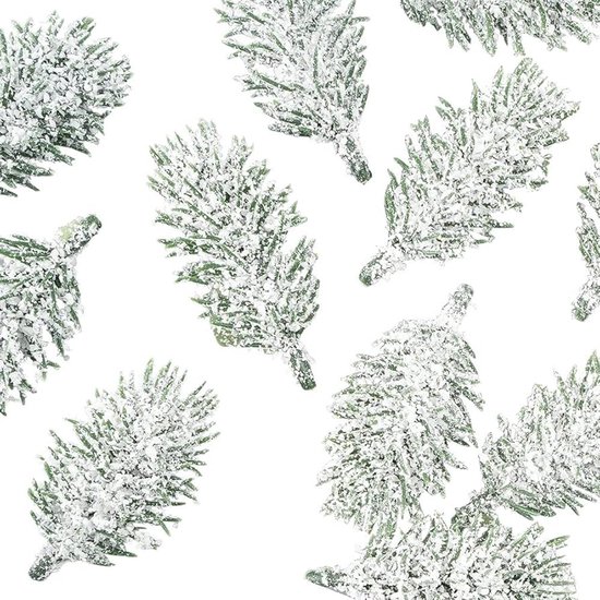 Decoratieve dennentakken besneeuwd - kunstdennen - set van 55 - groen ...