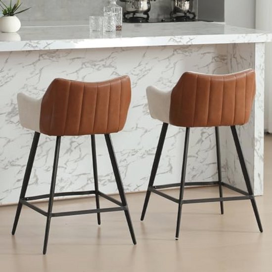 Moderne barkrukken set van 2 - PU-leer en linnen stof met metalen poten ...