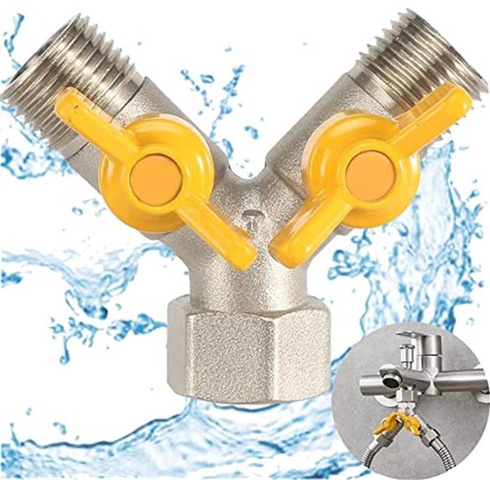 2-Way Water Splitter Valve for Garden Hose - Brass Switch with Shut-Off ...