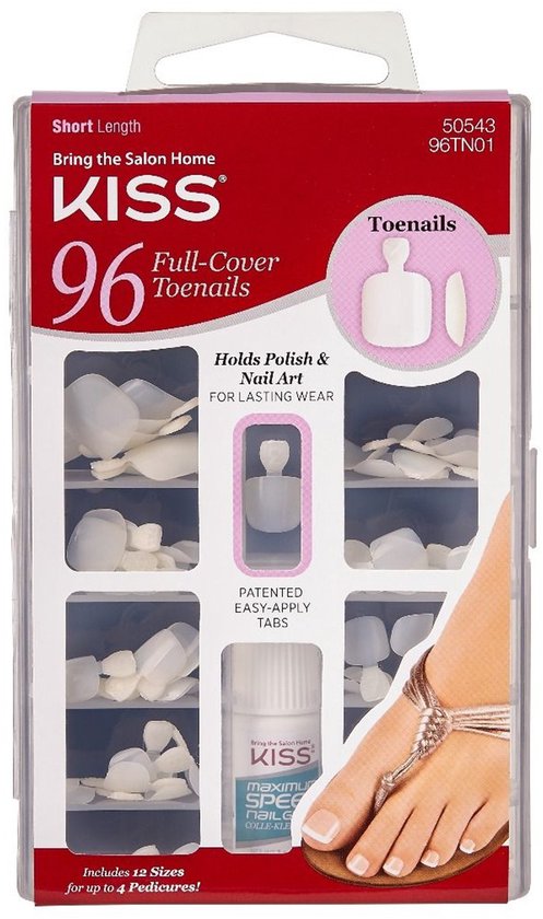 KISS Kunstnagels voor de Voeten - Korte Tips - 96 Stuks met Lijm | bol