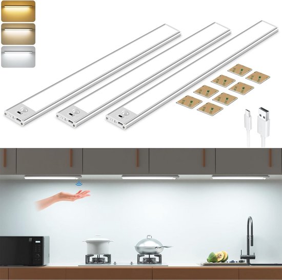 Lampe de cuisine LED sans fil 30 cm - 56 LED - 3 couleurs à intensité ...