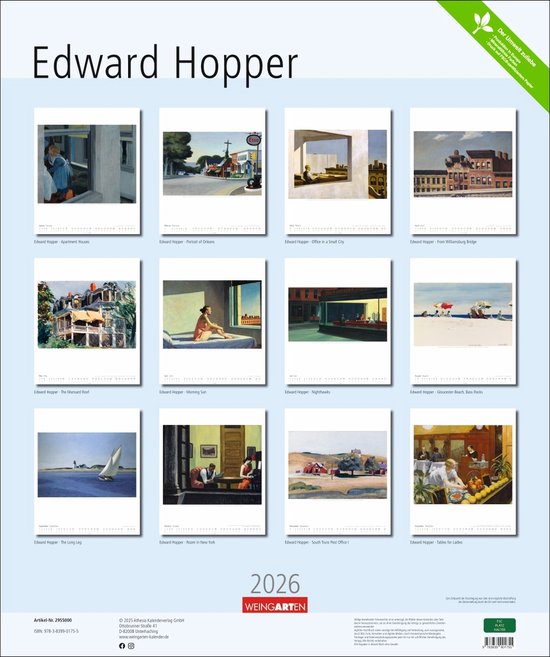 Edward Hopper Kalender 2026 | bol