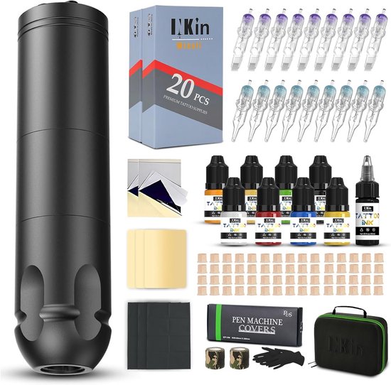 Draadloze Tattoo Machine met 1600 mAh Accu en Digitale LED Tattoo Pen ...