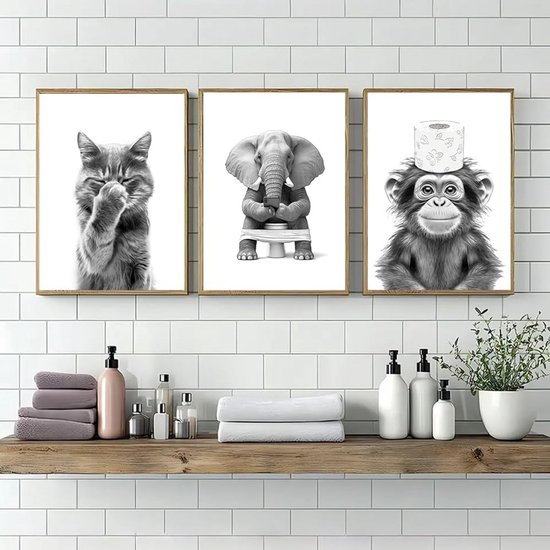 Grappige Dieren Poster voor Toilet en Badkamer Zwart Wit (30x40 cm) | bol