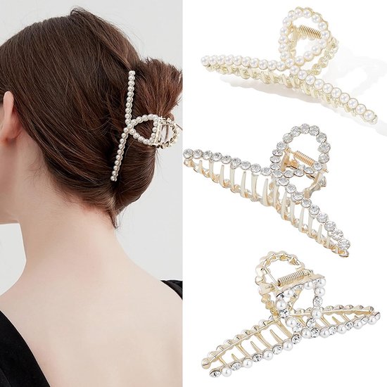 Grote Metalen Haarklem Goud voor Dik Haar - Luxe Strass & Parel ...