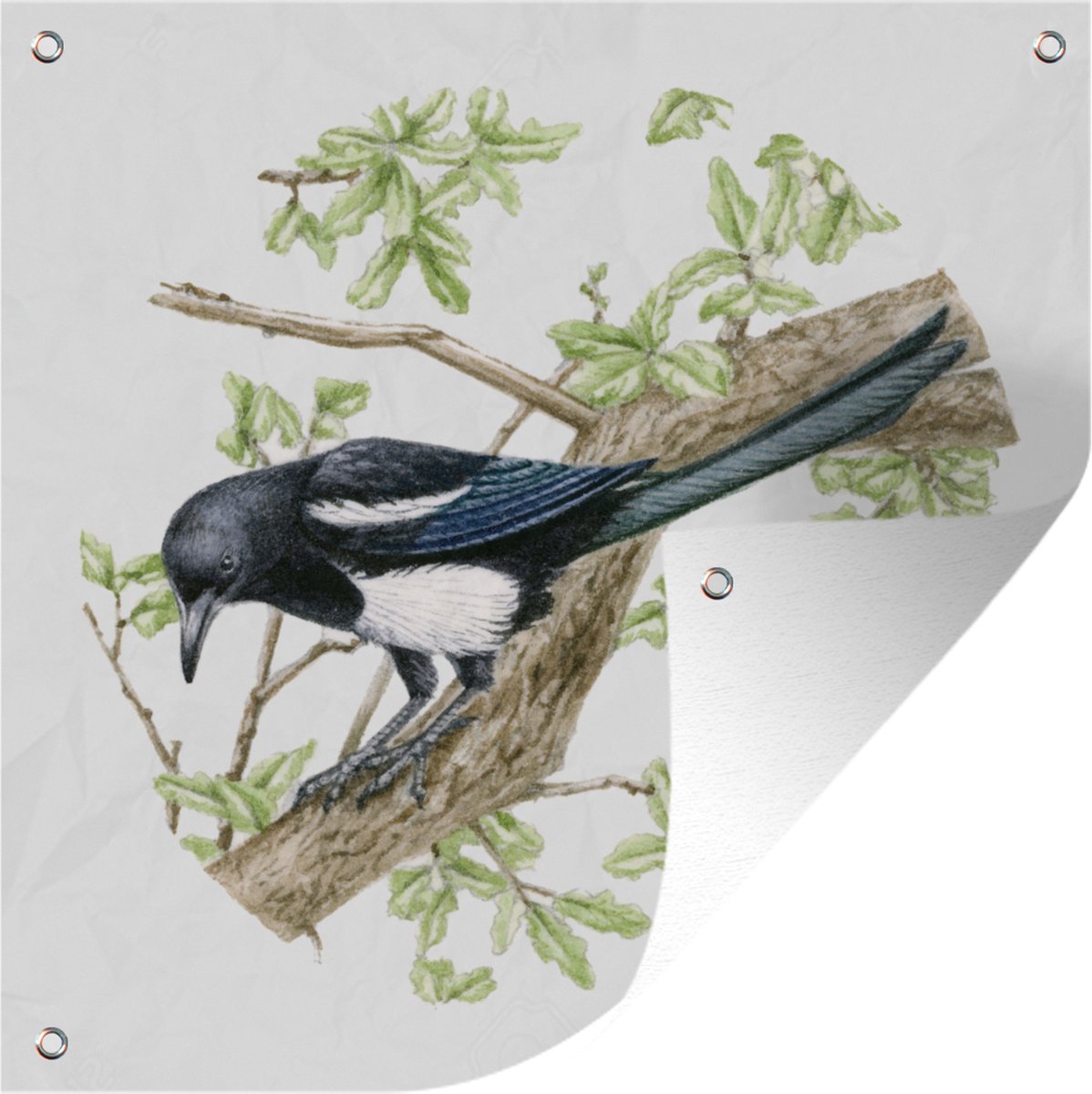 Tuindoek Illustratie van een ekster zittend op een boom - 100x100 cm ...