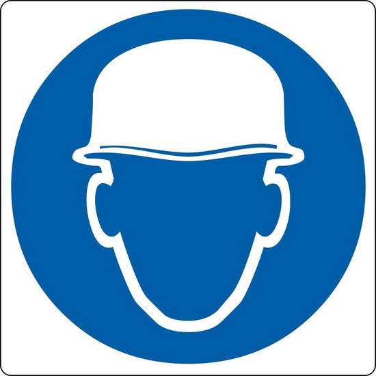 Pictogramme au sol «casque de sécurité obligatoire» Blanc & Bleu xx | bol
