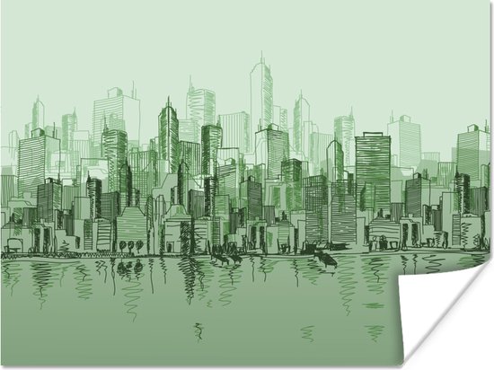 Poster New York - Tekenen - Groen - 80x60 cm | bol