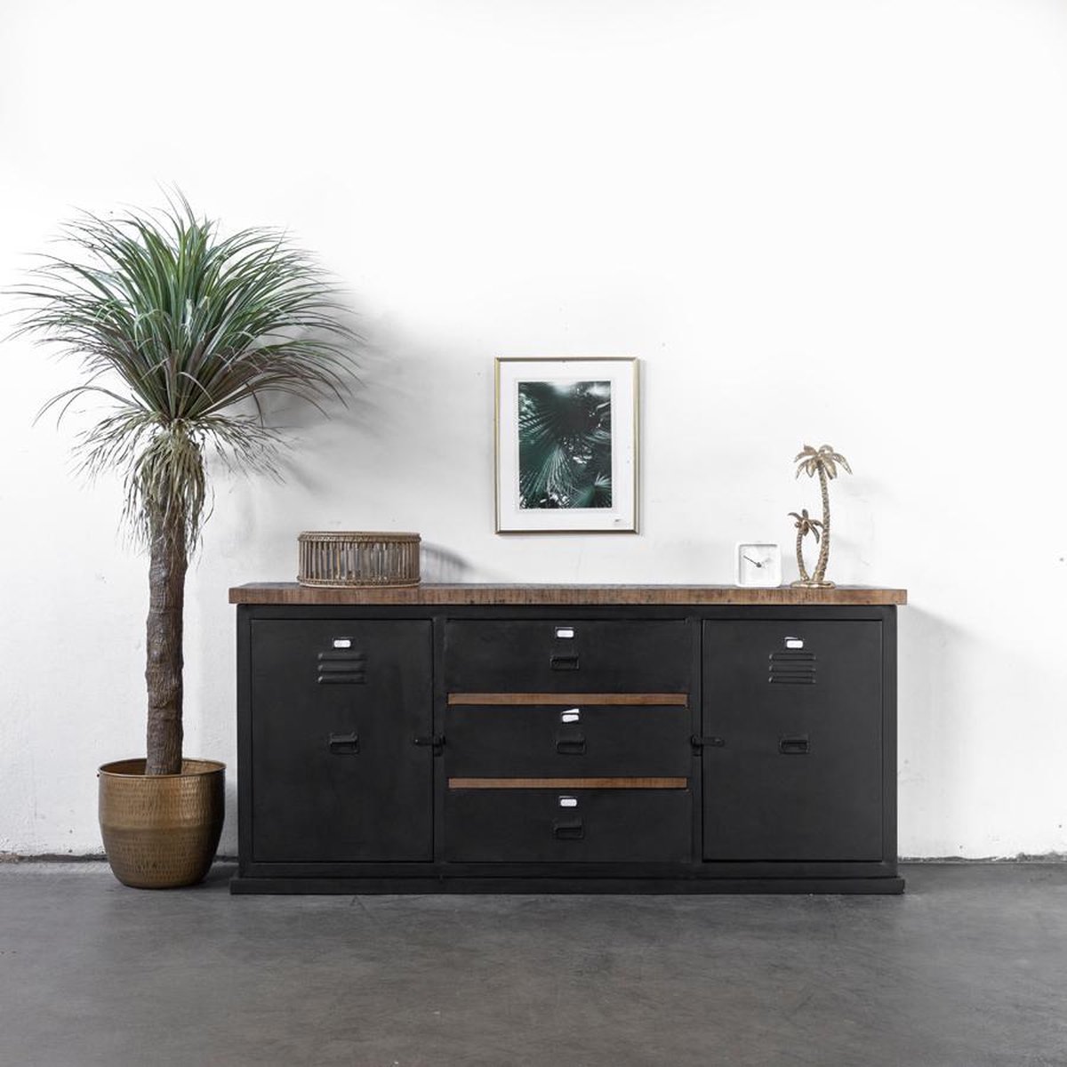 Dressoir Zwart - Staal - Houten Tafelblad - Kast Jake - Giga Meubel ...