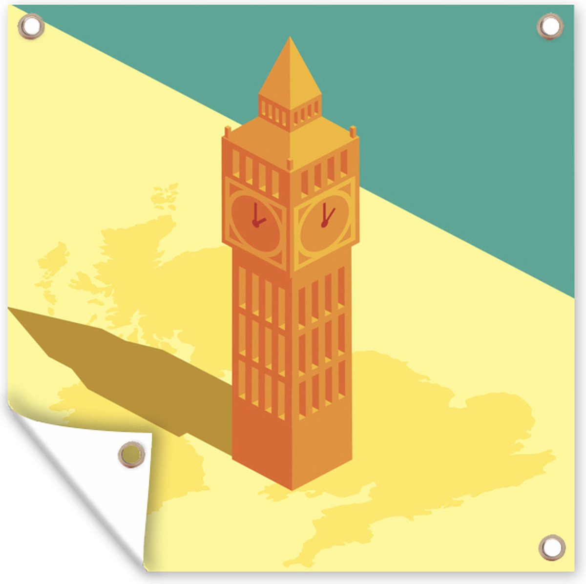 Tuinposters tekening van de Big Ben op een gele grond - 50x50 cm ...