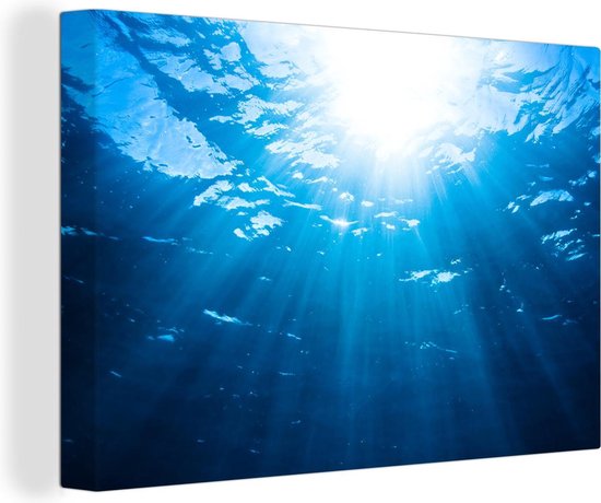 Canvas schilderij 140x90 cm - Wanddecoratie Zonnestralen bereiken het water -... | bol