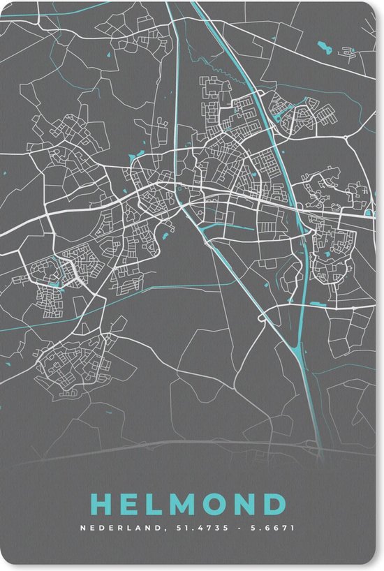 Plattegrond - Helmond - Grijs - Blauw - Stadskaart | bol.com