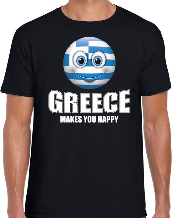 Greece makes you happy landen t-shirt Griekenland met emoticon - zwart ...