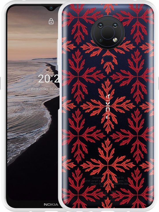 Nokia G10 Hoesje Red Leaves Pattern - Designed by Cazy | bol.com