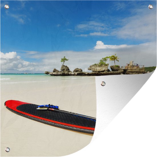 Tuindoek Surfplank op het strand van Boracay - 100x100 cm | bol