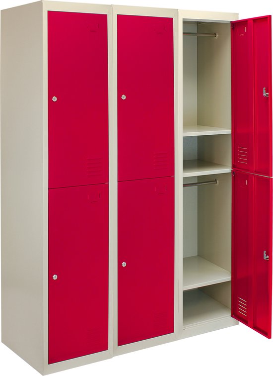 3 x Lockerkast Metaal - Rood - Tweedeurs - Flatpack - Per unit:... | bol