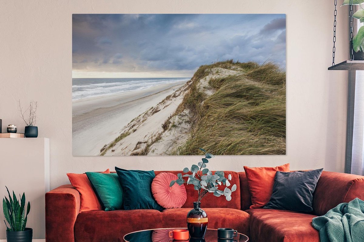 Canvas Schilderij Duinen aan zee in Jutland, Denemarken - 150x100 cm - Wanddecoratie | bol.com